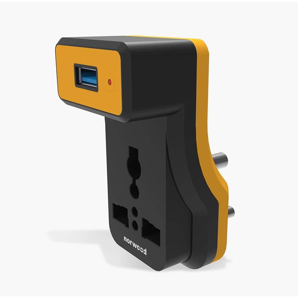 Dual 3 Pin International Socket with USB Adaptor & Indicator, Black ...